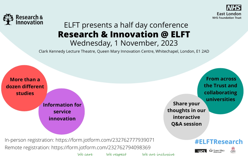 Register for the Research & Innovation @ ELFT Conference | East London ...